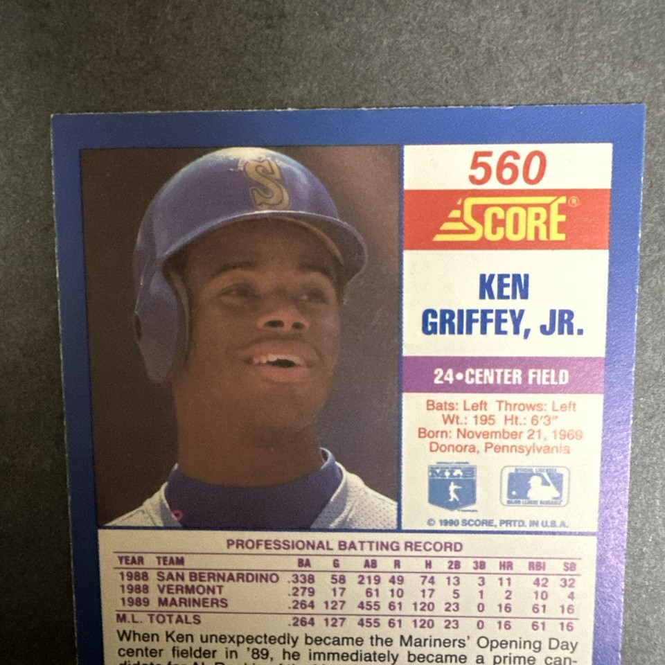 1990 SCORE #560 Ken The KID GRIFFEY JR *Error Card Blue Dot In Logo ...