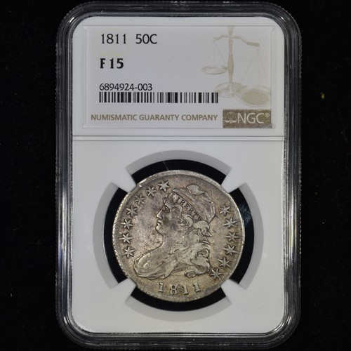 1811 CAPPED BUST HALF DOLLAR NGC F-15 50C COIN FINE SILVER 003 TRUSTED ...
