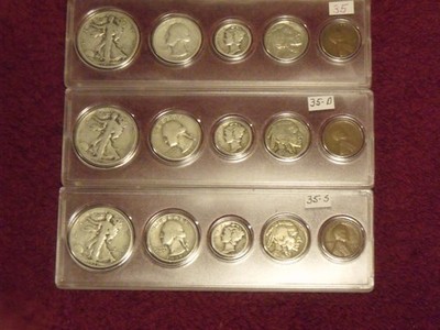 SILVER 1935-P-D-S Mint/Birth Year sets (15 coins) w/Walking Liberty ...