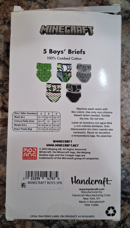 NEW Boys Sz 4 Minecraft Underwear Briefs 5 Pack 100% Cotton Broken Seal ...