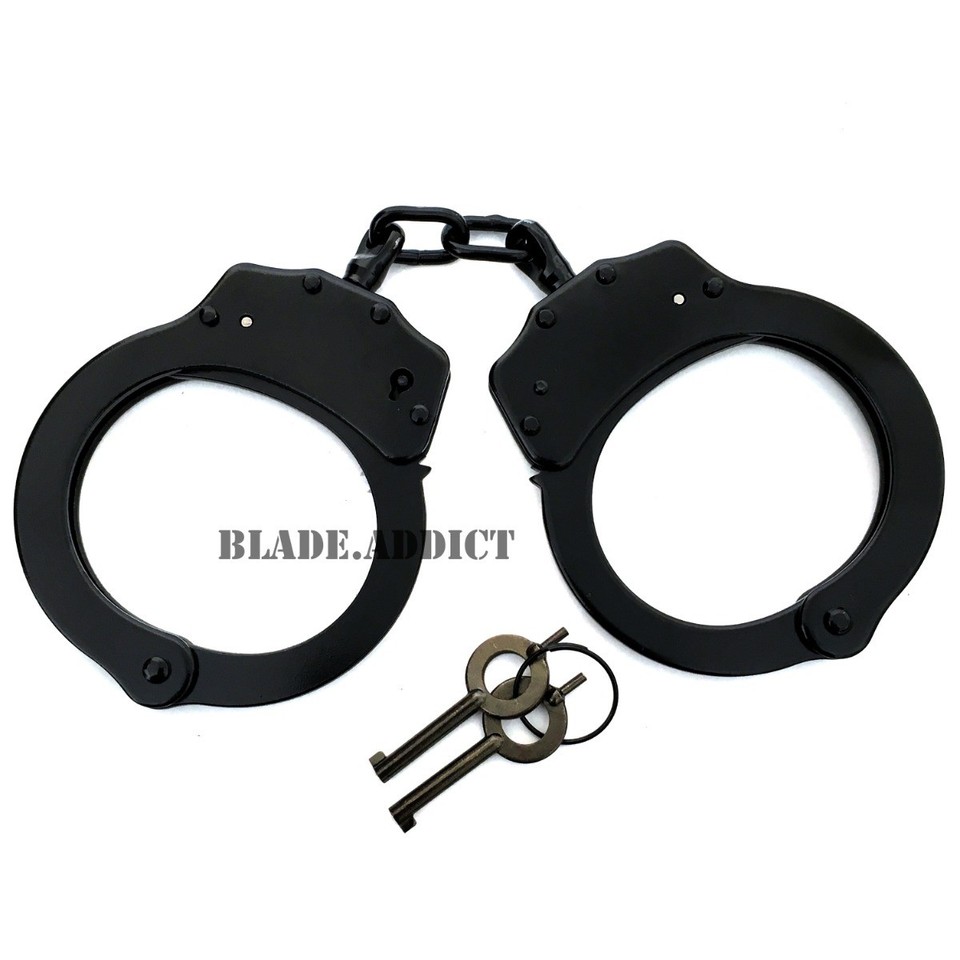 10x Professional Double Lock Black Steel Real Police Handcuffs + Keys ...