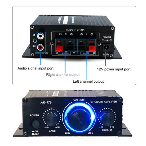 AK-170 Power Amplifier HiFi Stereo Home Audio Digital Car Amp for Home ...