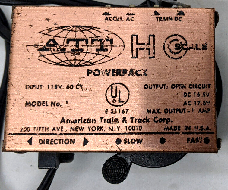 ATT Vintage Hobby Train TRANSFORMER Model 1 AC/DC Power Pack Ho Scale ...