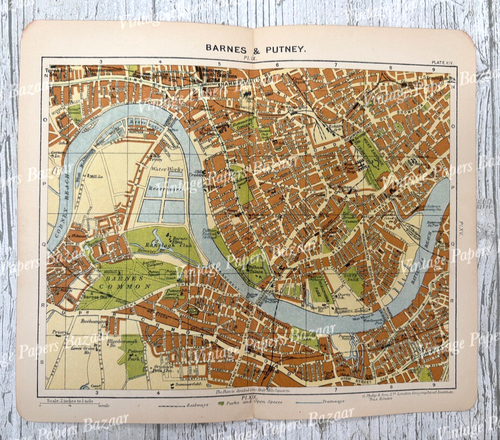 Barnes Putney Street Plan Map c. 1910 Philips ABC London Coronation ...