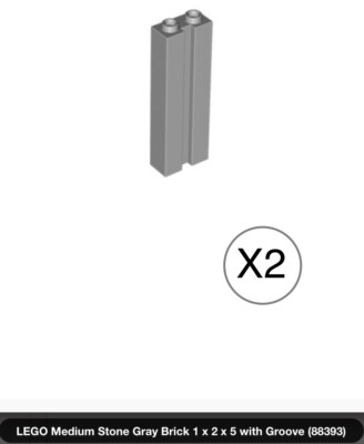 Lego 2 Light Bluish / Medium Stone Gray 1x2x5 Brick With Groove ...
