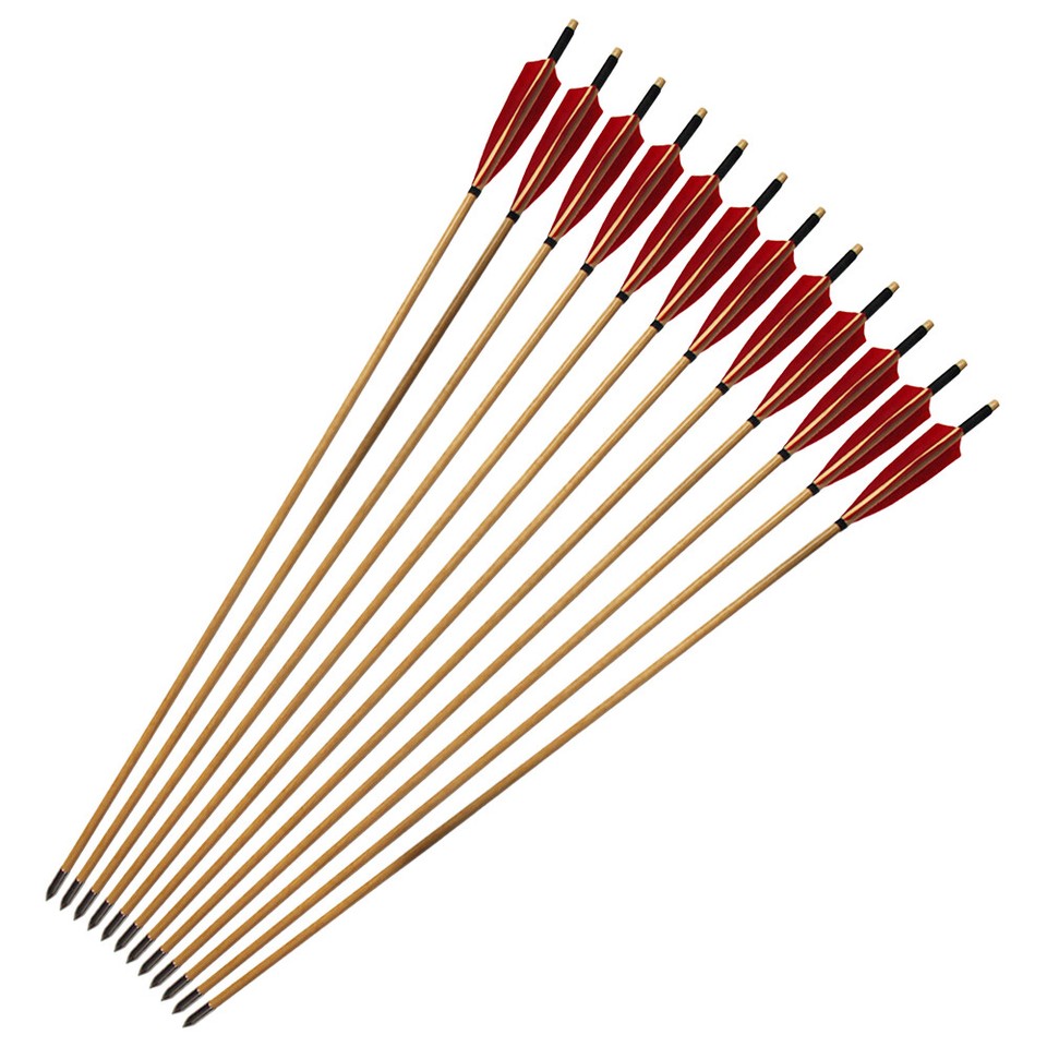 12Pcs Handmade 33" Traditional Wooden Arrows Red Shield Feather Recurve ...