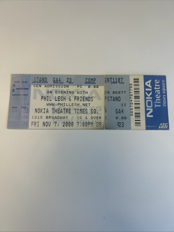 Phil Lesh & Friends Concert Ticket Stub Times Square Theatre 11/7/2008 ...