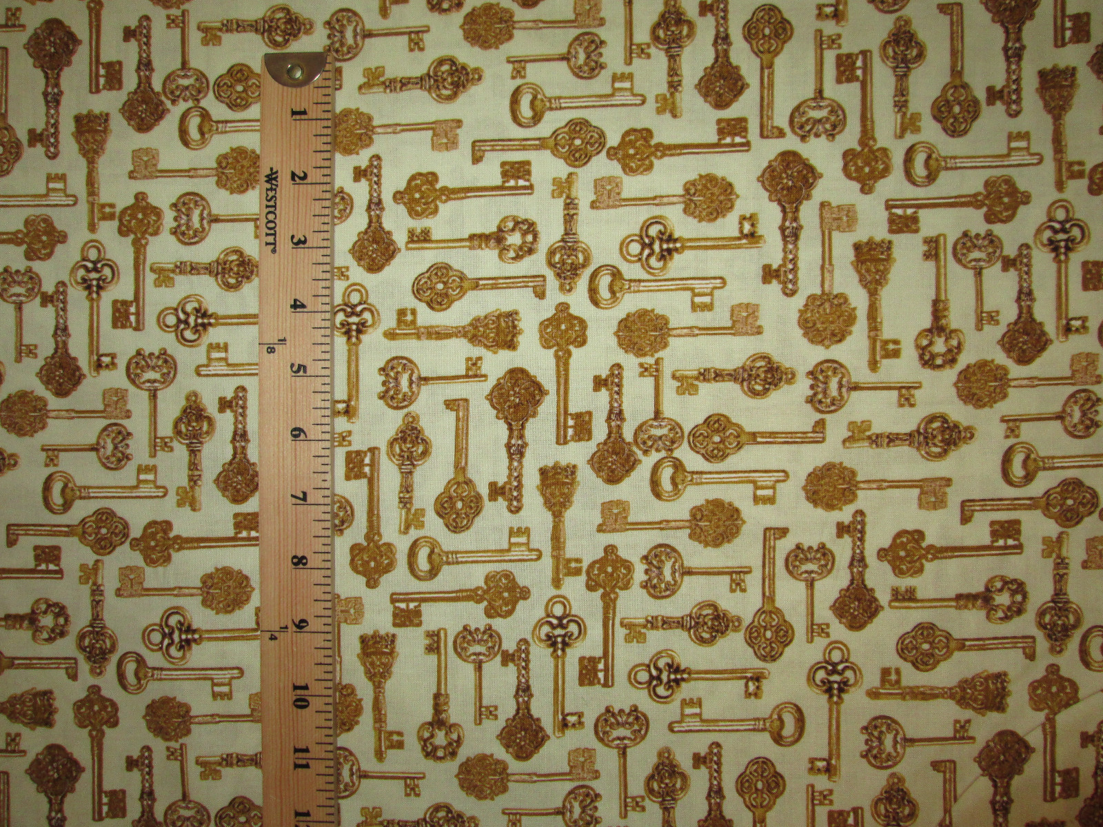 KEYS VINTAGE KEY GOLD VARIETY COTTON FABRIC FQ | eBay