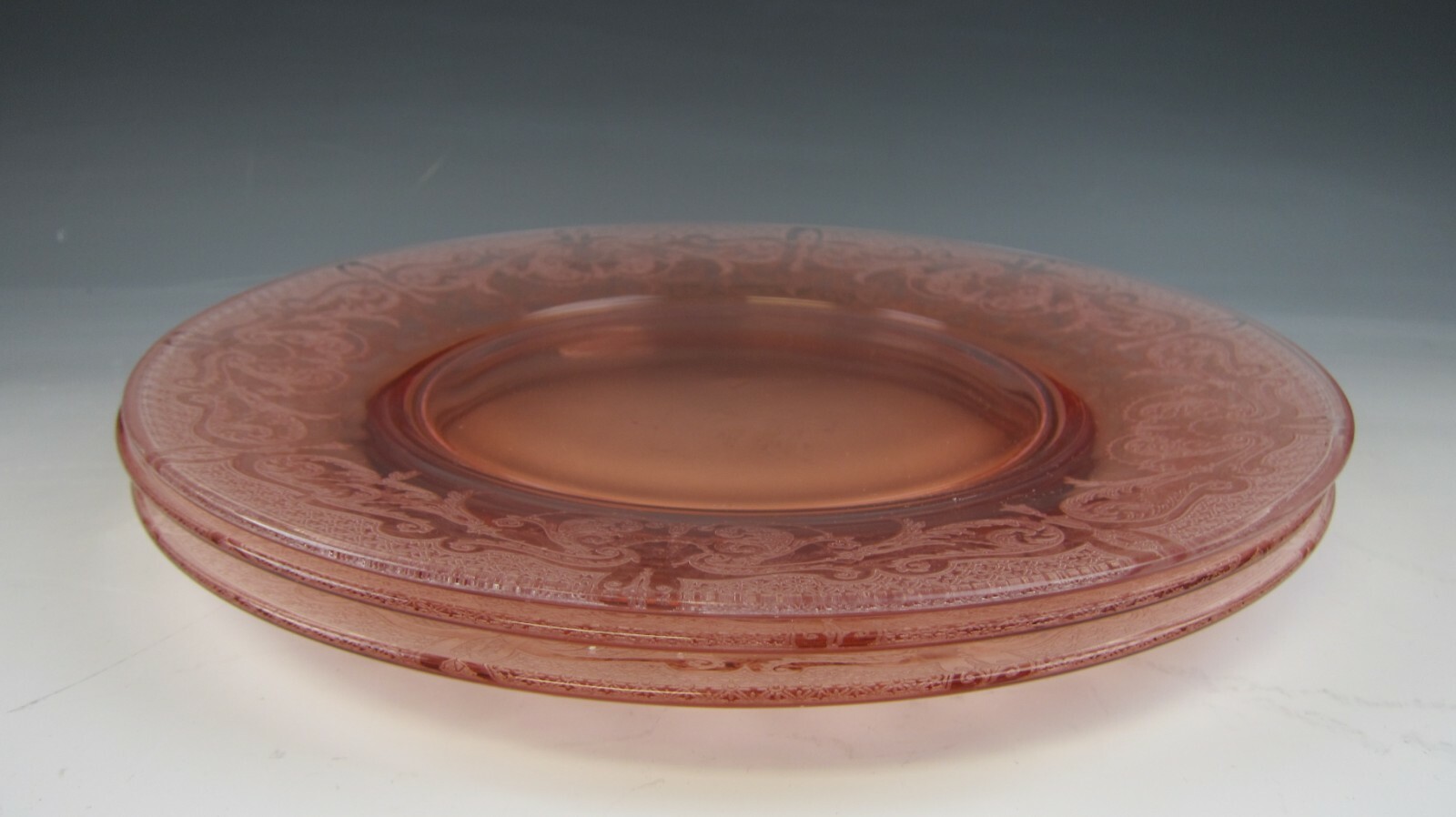 Rare Set of 3 Cambridge Glassware Etch 520 BYZANTINE PINK Dinner Plates ...