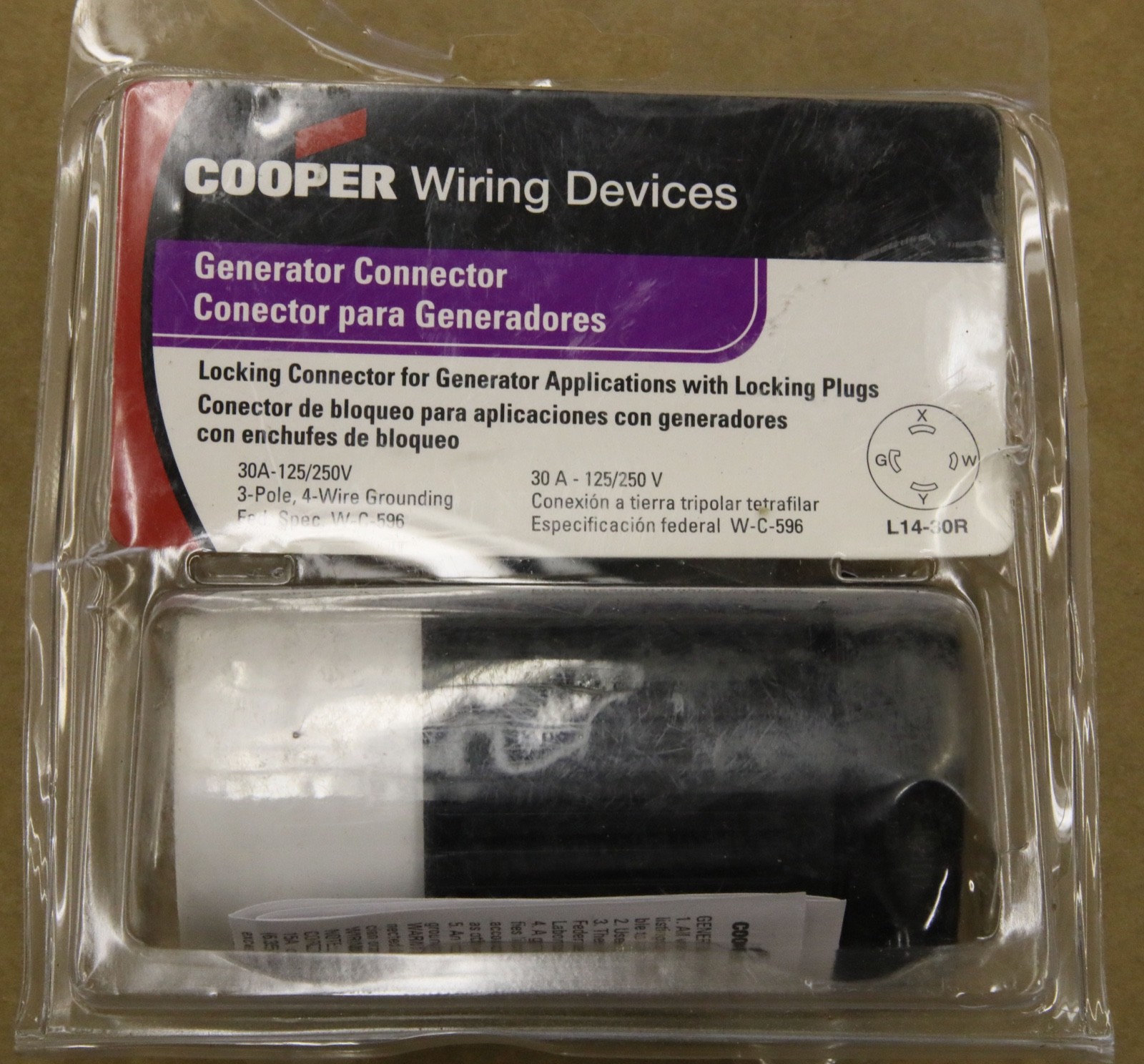 COOPER LOCKING CONNECTOR PLUG 30A 125/250V 3 POLE 4 WIRE L14-30R | eBay