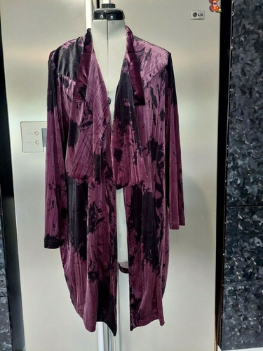 14- 16 purple black TIE DYE velvet velour long bohemian duster jacket ...