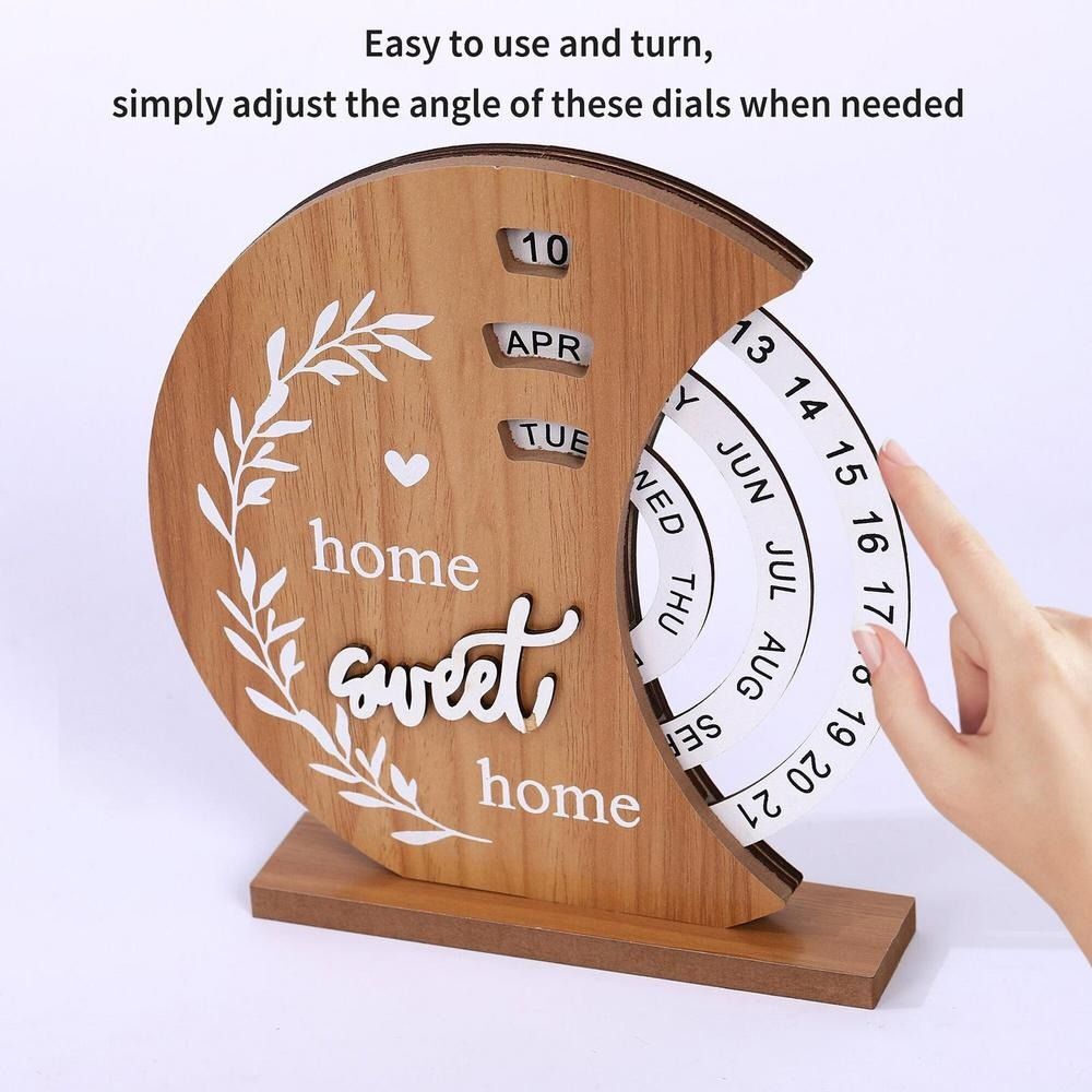 Rotatable Manual Rotatable Calendar Aesthetic Art Wooden Desk Calendar ...