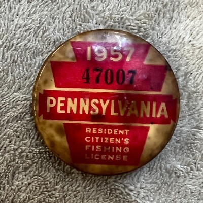 1957 PA Pennsylvania Fishing License Resident Button Vintage [P1] | eBay