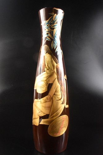 R7091: Chinese Wooden Lacquer ware Woman gold lacquer pattern FLOWER ...