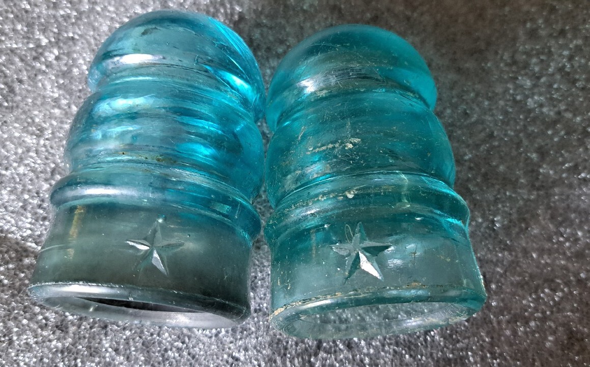 rare embossed star aqua insulators used 3 1/2 inches tall | eBay