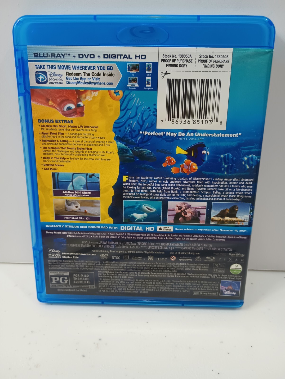 Finding Dory Disney Pixar Blu-ray/DVD 3 Disc Set with Slipcover FREE ...