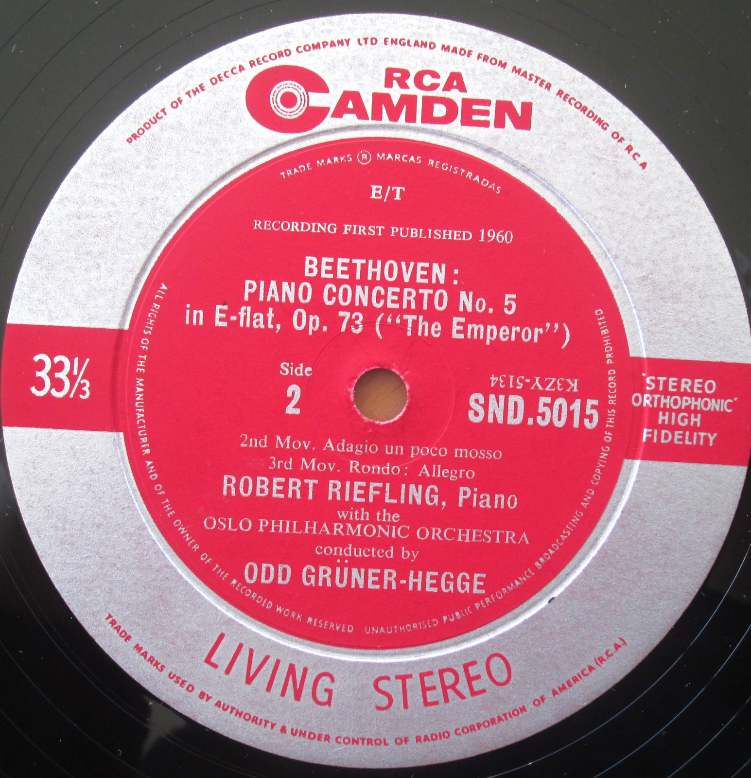 SND-5015 Beethoven Emperor Concerto Riefling Gruner-Hegge RCA Living ...