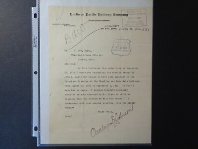 Vintage Railroad signed letter, 1911 1900s, Northern Pacific, MN ...