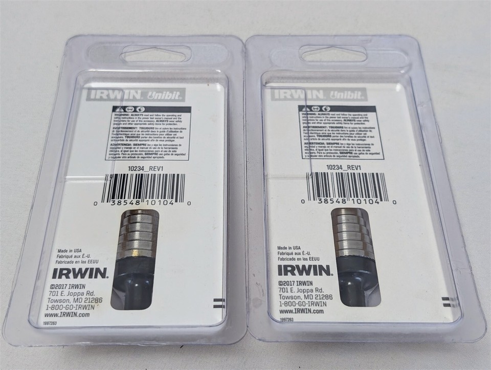 Two Irwin Unibit 4 3/16-Inch to 7/8-Inch 3/8-Inch Shank Step Drill Bits ...