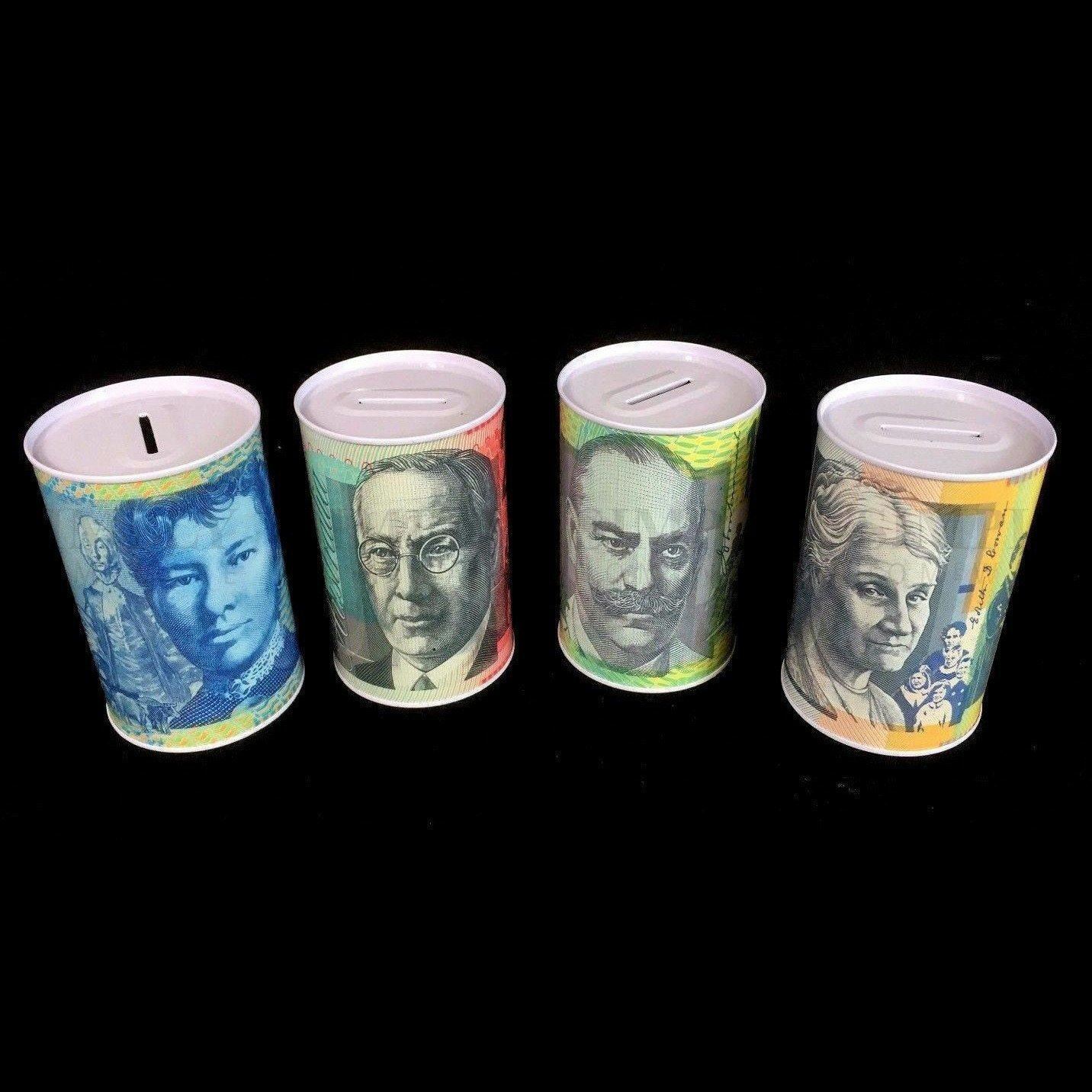 Jumbo Money Box Jar Coin 10 20 50 100 Dollar Notes AU Design Tin ...