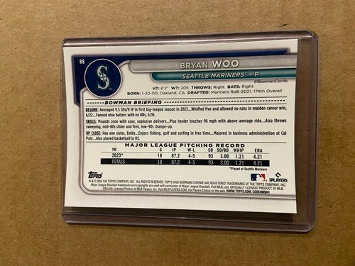Signed Bryan Woo RC 2024 Bowman Chrome Base 88 Seattle Mariners ...