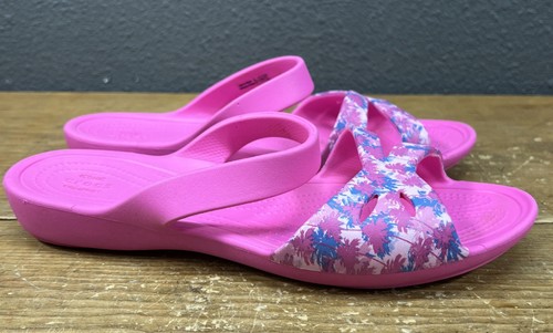Crocs Kelli Women’s 10 Pink Palm Trees Flats Comfort Shoes Sandals ...