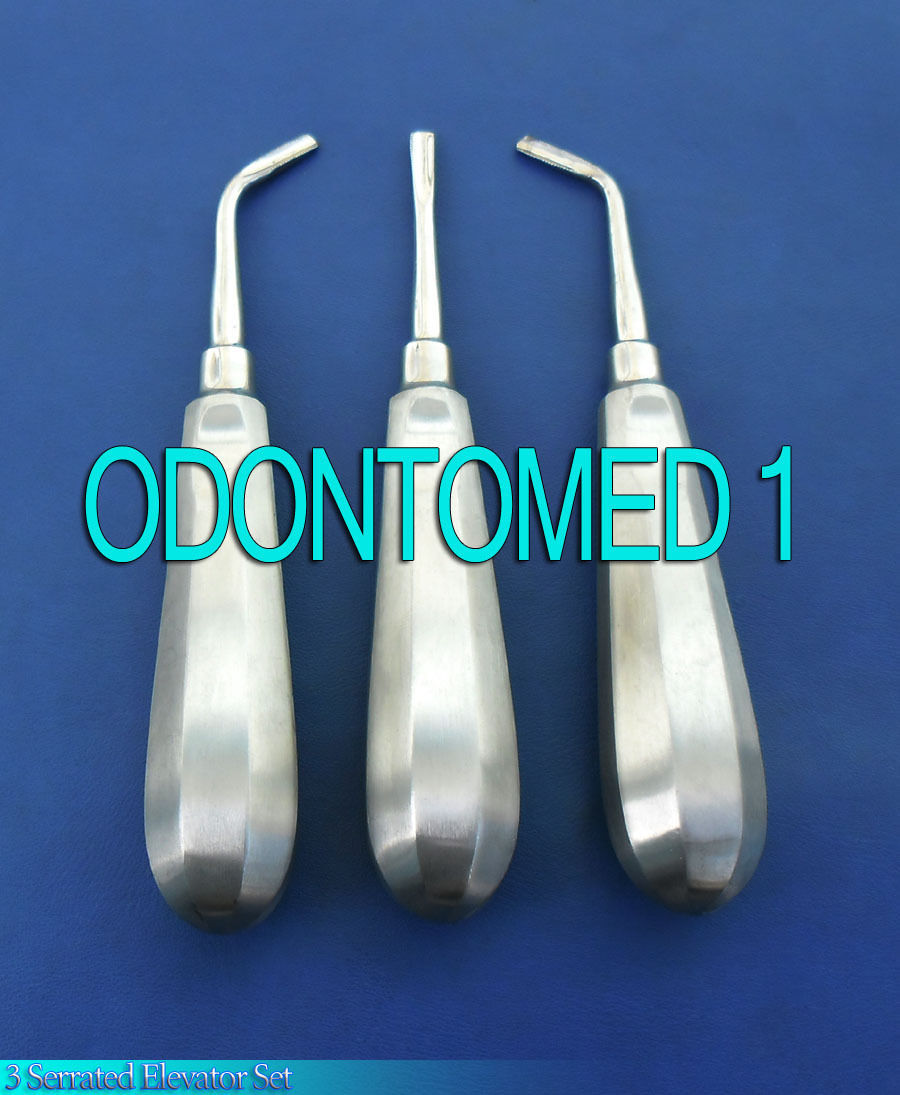 3 Serrated Dental Elevator Set 4mm Straight,Left & Right Surgical ...