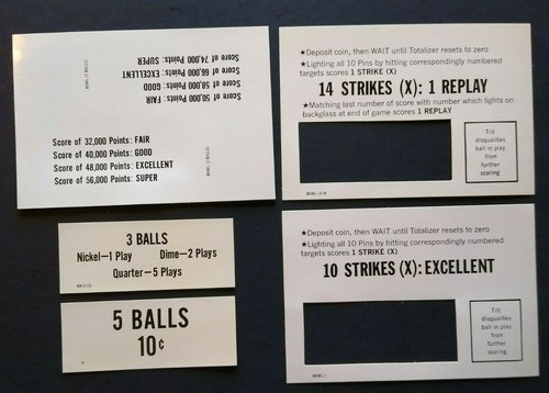 Bowl-O Vintage Pinball Machine Original NOS Score Cards Price Value ...