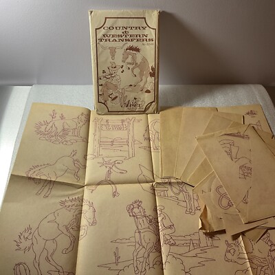 Western design transfer cowboys horses dancers vintage Artex paint 8 ...