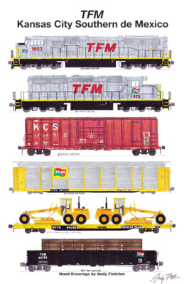 Kansas City Southern de Mexico (TFM) Train 11"x17" Poster Andy Fletcher ...