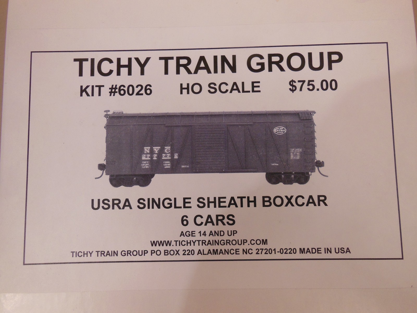 HO SCALE TICHY TRAIN GROUP #6026 USRA SINGLE SHEATHED BOX CAR KIT 6 ...