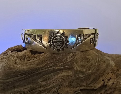Vintage HOPI Style Sun Face Overlay Cuff Bracelet Sterling Silver 44g 8.5" | eBay