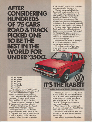 1975 Volkswagen Rabbit - "After Considering Hundreds '75 Cars" - Print ...