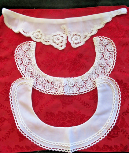 3 WHITE COLLARS for dress embellishment NEW UNUSED, 1 lace 2 polyester ...