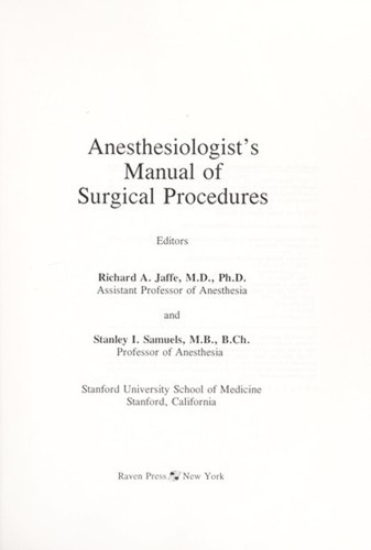 Anesthesiologist Manual of Surgical Procedures 9780781700122| eBay