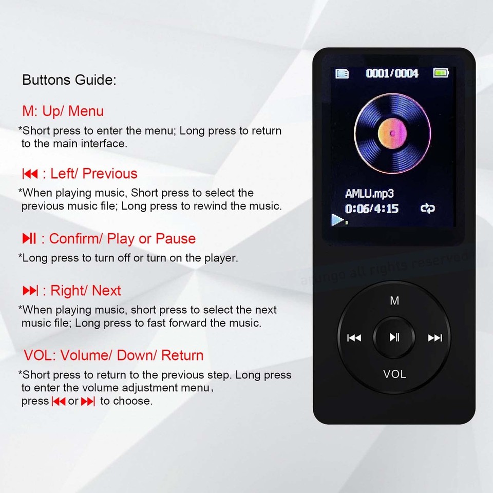 MP3 Player 32GB with Speaker Earphone Portable HiFi Lossless Sound MP3 ...