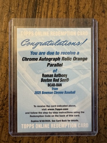2025 Bowman Chrome ROMAN ANTHONY Auto Relic Orange /25 Boston Red Sox ...