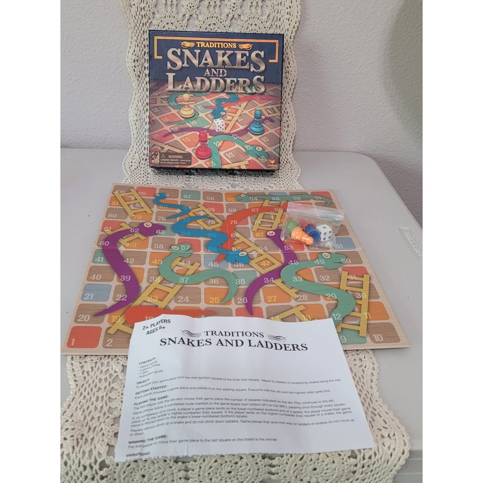 Traditions Snakes and Ladders Classic Board Game Family Fun 2+ Players ...