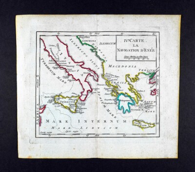 1810 Delalain Map Voyage of Aeneas Troy to Latium Italia Italy Greece ...