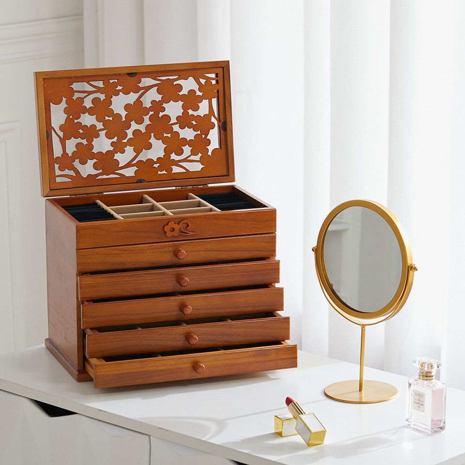 Small Desktop Wooden Storage Jewellery Trinket Box Cabinet Display ...