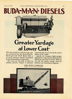 1929 Buda M.A.N. Diesel Engine Ad: P & H Harnischfeger Model 900 ...