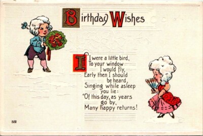 Divided Back Postcard Birthday Wishes Small Colonial Couple UNP | eBay