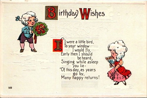 Divided Back Postcard Birthday Wishes Small Colonial Couple UNP | eBay