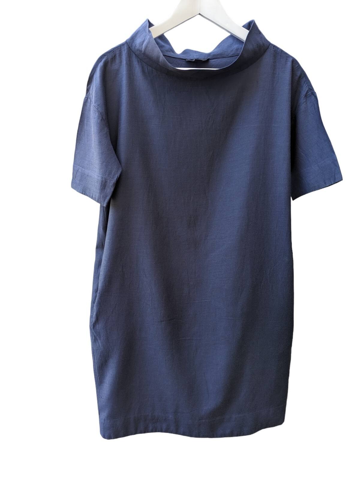 Cos Mini Shift Blue Dress Mock Cowl Neck Size 34 - Gem