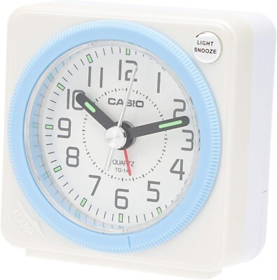 CASIO TQ-146-7JF analog travel clock alarm clock Pearl White・Blue | eBay