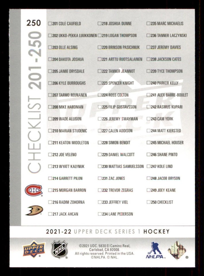 2021-22 Upper Deck #250 Cole Caufield/Trevor Zegras Young Guns CL | eBay