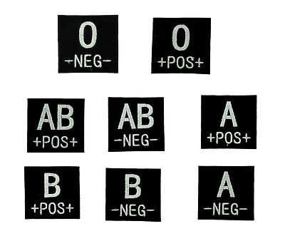 Patch AB+ AB- A+ A- B+ B- O+ O- blood group patches BLACK army airsoft ...