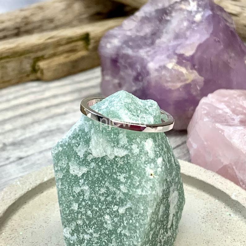 Sterling silver stacking ring faceted silver ring stackable minimalist ...