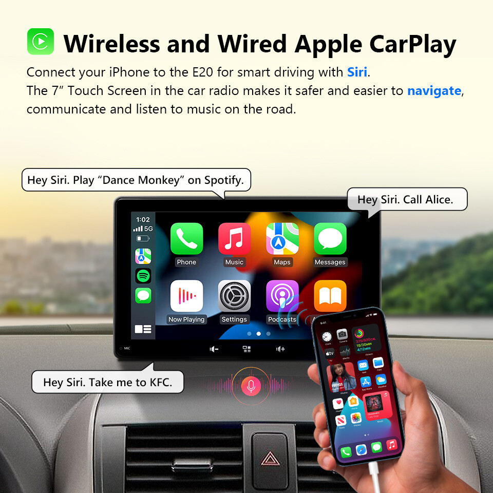 Android Auto Portable 7" QLED Car Stereo Radio Apple CarPlay Head Unit ...