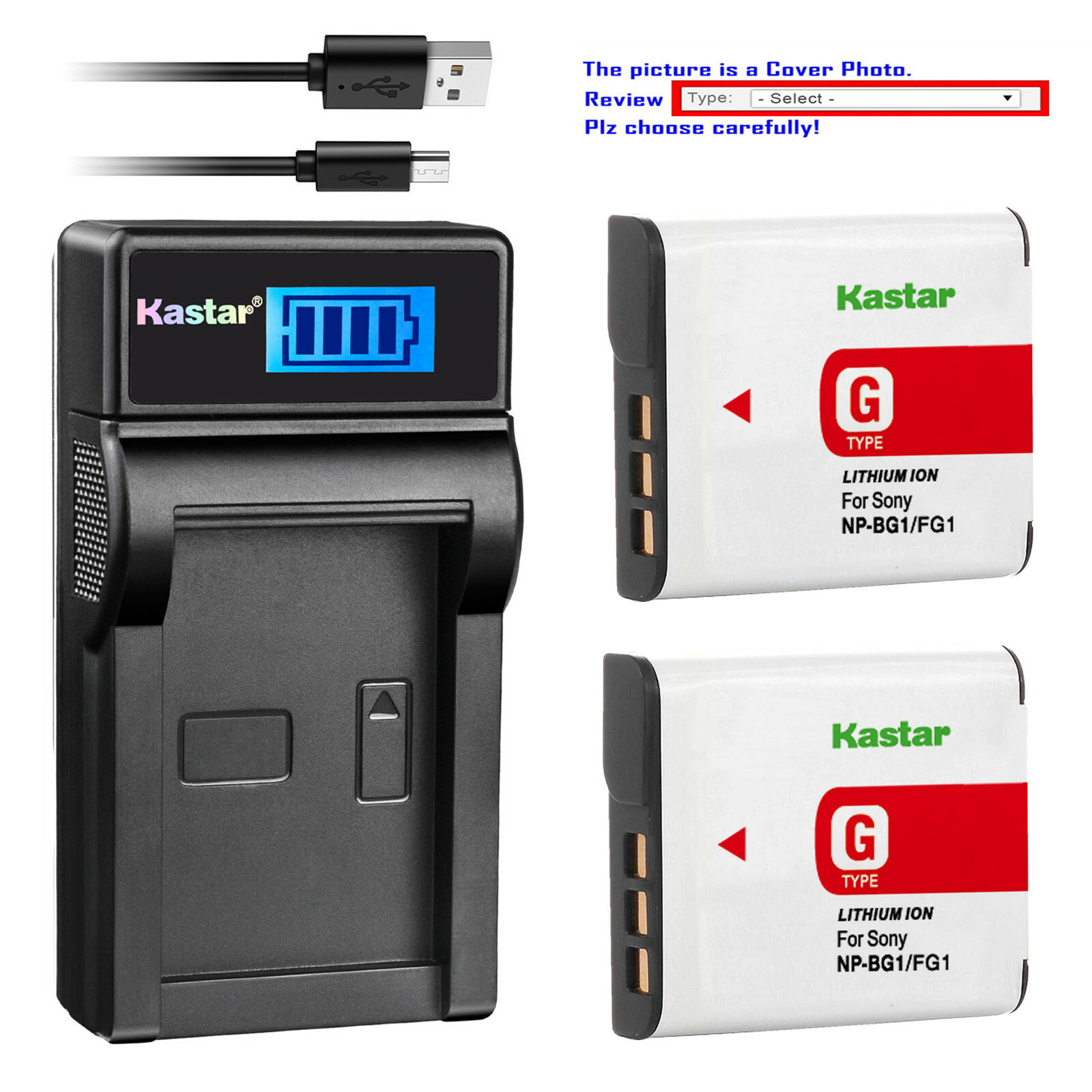 Kastar Battery and LCD Slim USB Charger for Sony NP-BG1 FG1 Type G ...